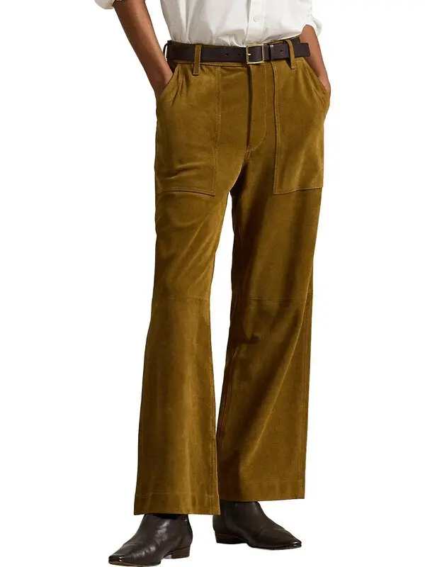 Ralph Lauren Ricky Wide-leg Crop Suede Pant - Artichoke