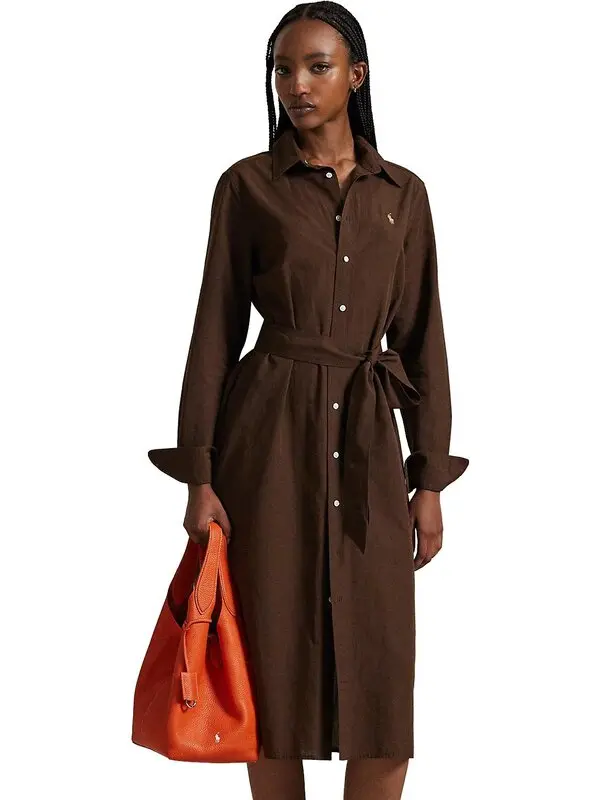 Ralph Lauren Cotton-linen Belted Shirt Dress - Dark Brown