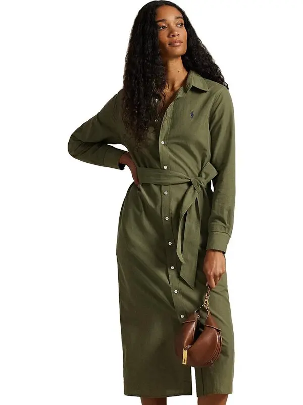 Ralph Lauren Cotton-linen Belted Shirt Dress - Supply Olive