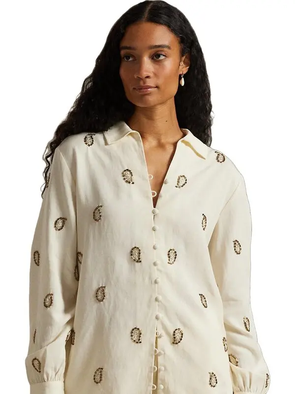 Ralph Lauren Beaded Paisley Shirt - Trophy Cream