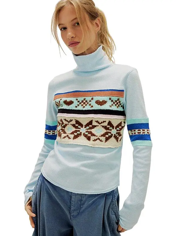 Free People We The Free Helsinki Swit Top - Powder Blue Combo