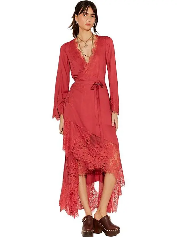 NIGEL PRESTON Soho Wrap Long Sleeve Midi Dress - Fire Brick