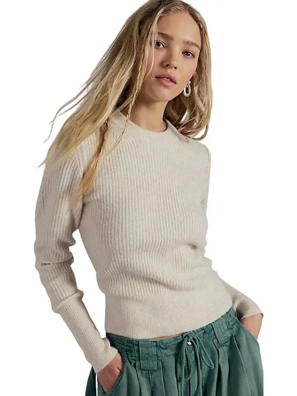 Free People Ever After Knit Pullover - Almond Milk Heather