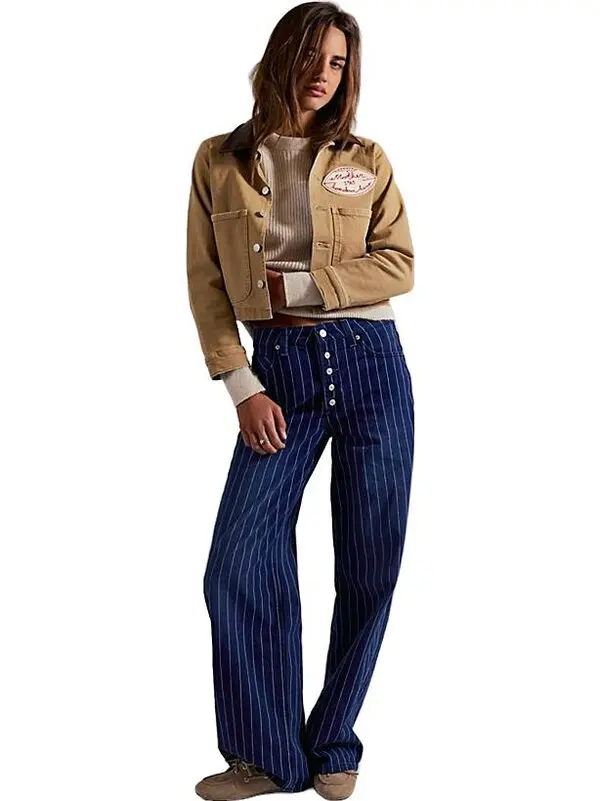 Free People We The Free Nia Striped Boyfriend Jeans - Indigo Pinstripe