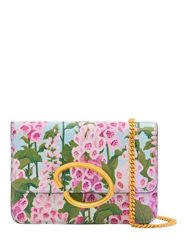 Oscar De La Renta Floral Pochette With Chain - Pink