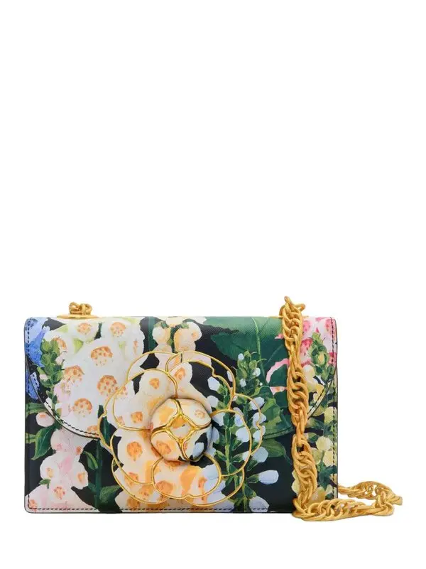 Oscar De La Renta Floral-appliqué Chain Shoulder Bag - Green