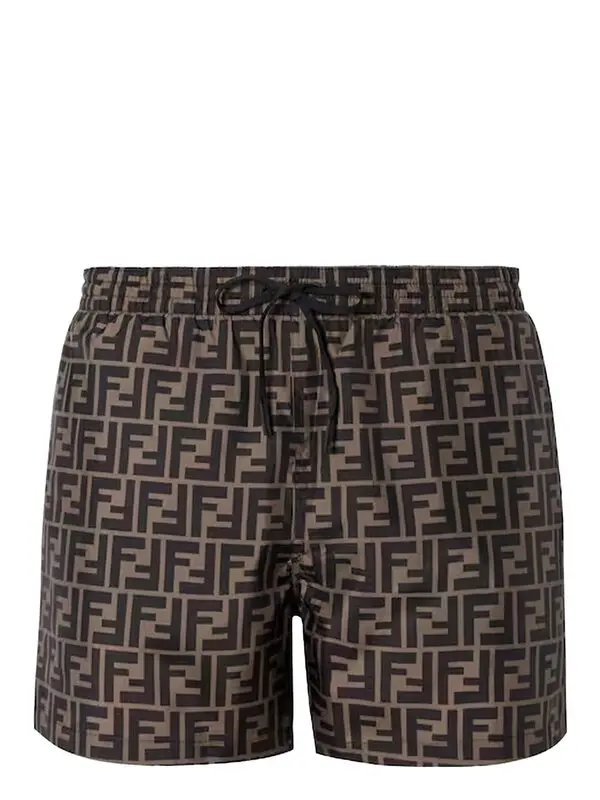 Fendi Ff Motif Nylon Swim Trunks - Brown