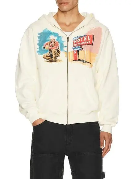 ONE OF THESE DAYS Mornings First Remark Zip Up Hoodie - Bone