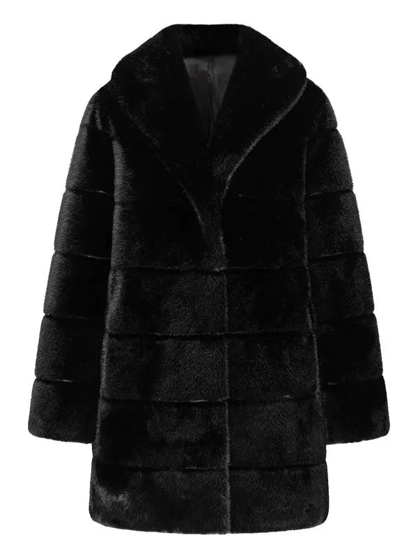 LYLA GRANT Fur-free Quilted Faux Mink Mid-length Coat - Black