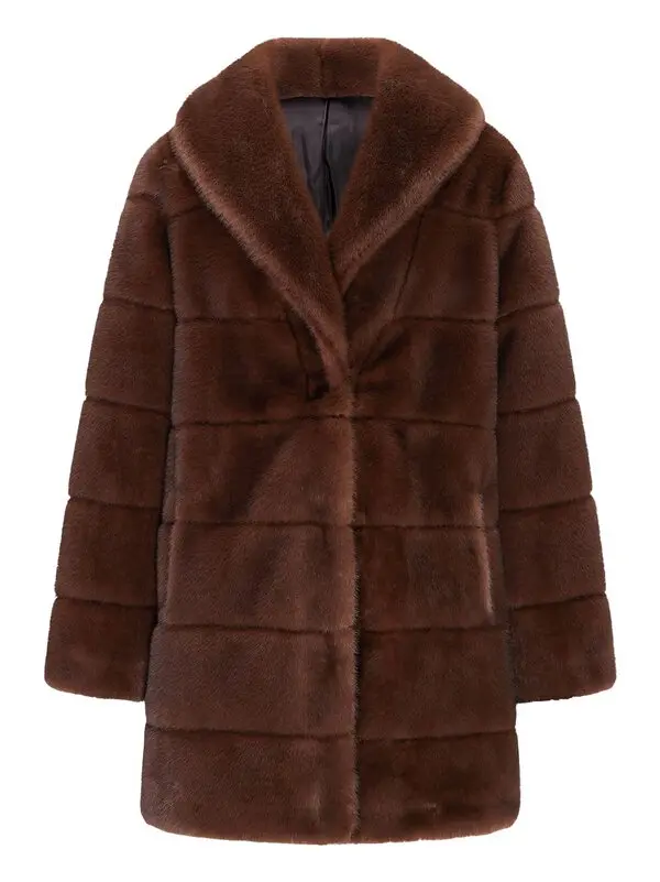 LYLA GRANT Fur-free Quilted Faux Mink Mid-length Coat - Brown