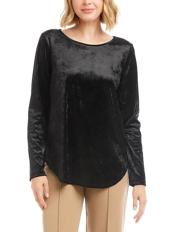 Karen Kane Long Sleeve Crushed Velvet Top - Black