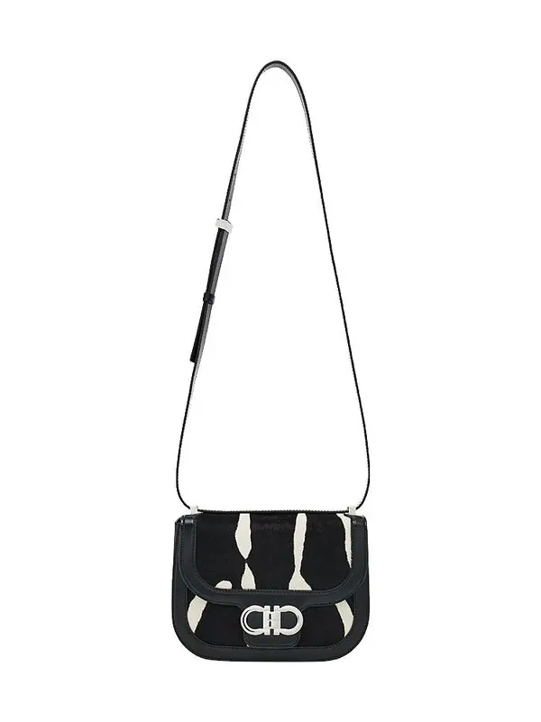 FERRAGAMO Double Gancini Calf Hair Crossbody - Kasbian Bianco