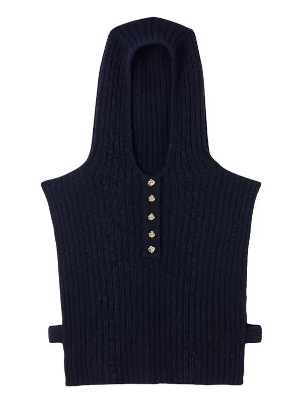 Sandro Hooded Wool Sweater Collar - Navy Blue