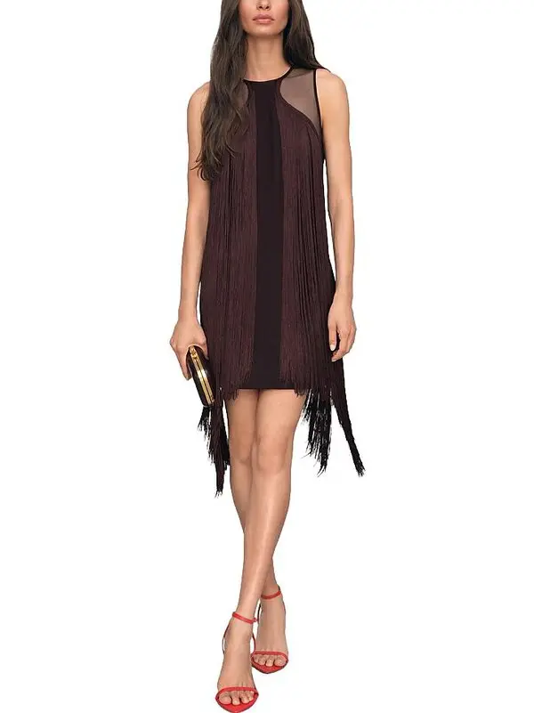 REISS Farrow Fringe Detail Mini Dress - Burgundy