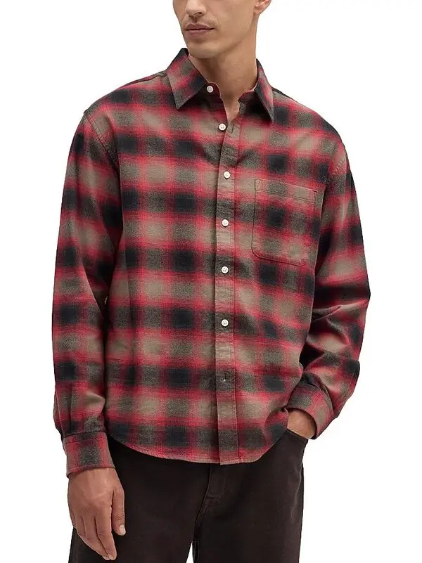 Nn07 Deon Long Sleeve Button Front Flannel Shirt - Coral Check