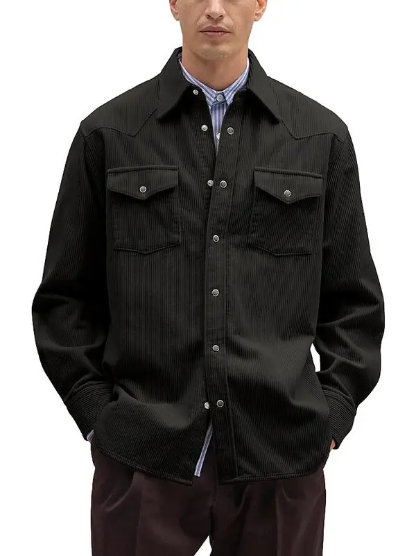 Nn07 Ricky Snap Front Corduroy Shirt - Black