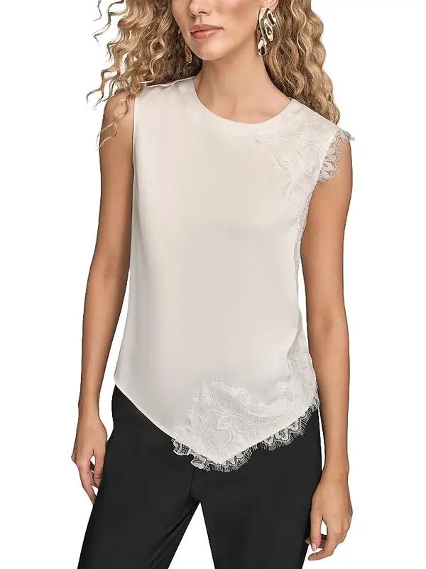 Donna Karan New York Lace Trimmed Top - Black