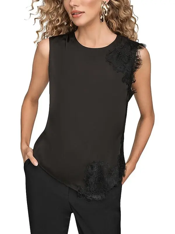 Donna Karan New York Lace Trim Top - Black