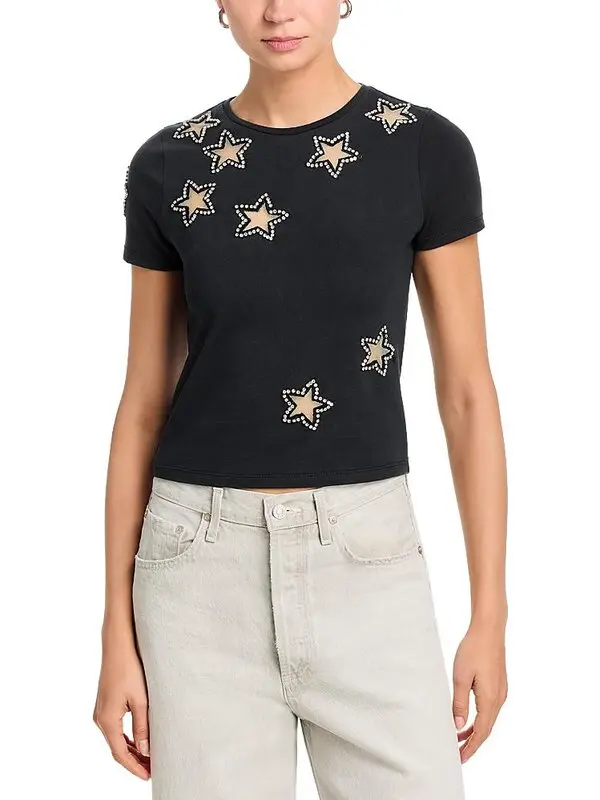 Alice + Olivia Cindy Embellished Cropped Tee - Black