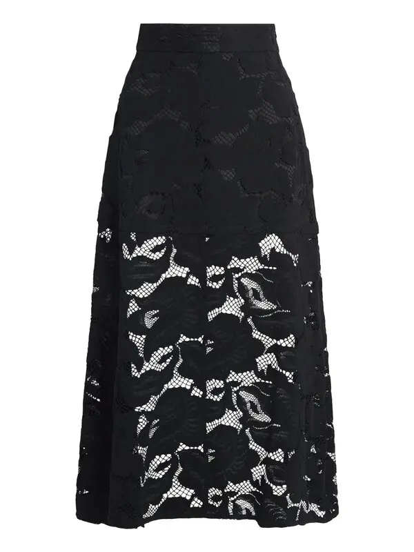 Patou Organic Cotton-blend Lace Midi Skirt - Black