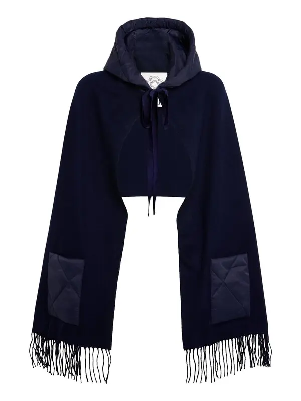Maje Wool Hooded Poncho - Blue