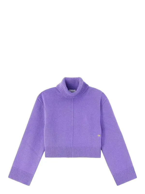 GANNI Roll Neck Cropped Sweater - Purple