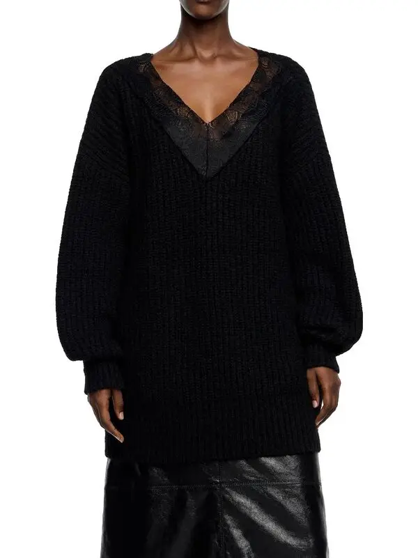 Bimba Y Lola Lace V-neck Sweater - Black