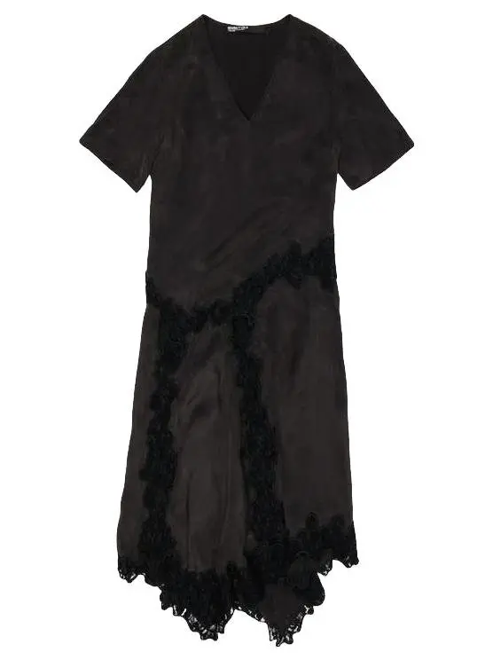 Bimba Y Lola Lace V-neck Lyocell Blend Dress - Washed Black