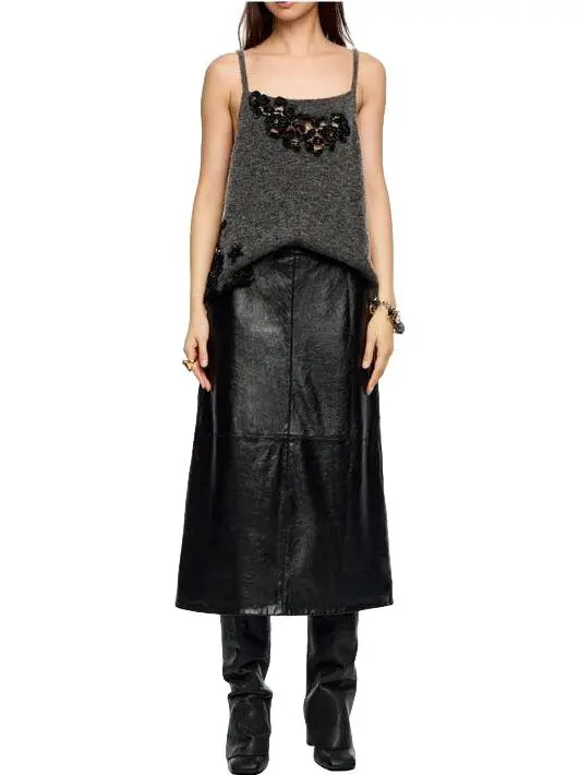 Bimba Y Lola Leather A-line Midi Skirt - Black
