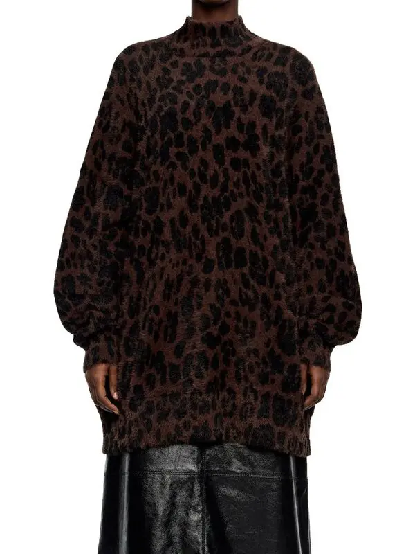 Bimba Y Lola Leopard Print High Neck Sweater - Leopard Big Dark Brown
