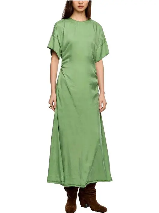 Bimba Y Lola Gathered Short Sleeve Maxi Dress - Green