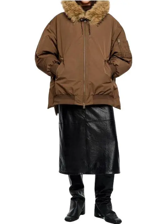 Bimba Y Lola Hooded Down Bomber Jacket - Olive