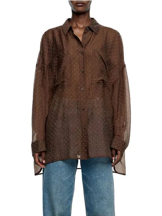 Bimba Y Lola Oversize Rhinestone Shirt - Dark Brown