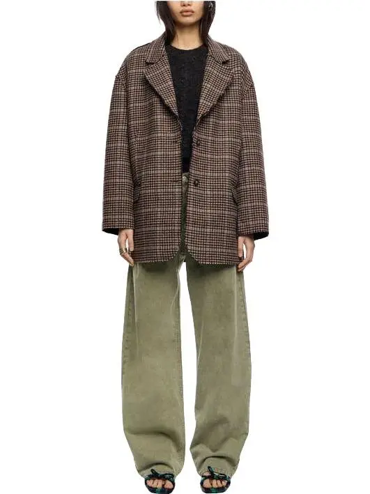 Bimba Y Lola Checked Double-face Raw Finish Coat - Brown