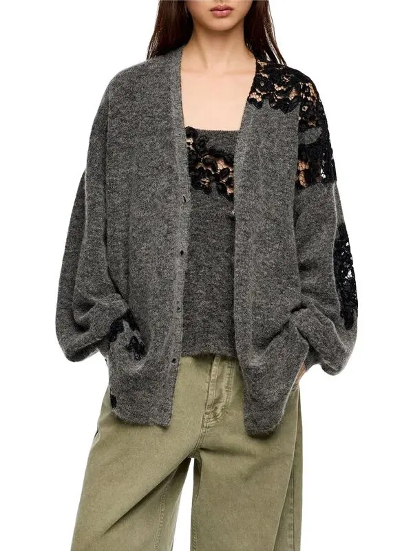 Bimba Y Lola Long Lace Cardigan - Dark Grey
