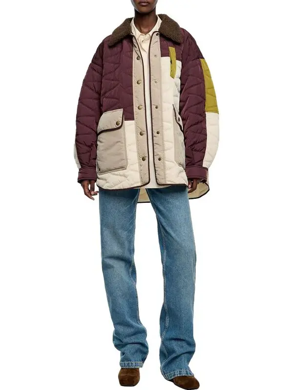 Bimba Y Lola Patchwork Padded Jacket - Burgundy