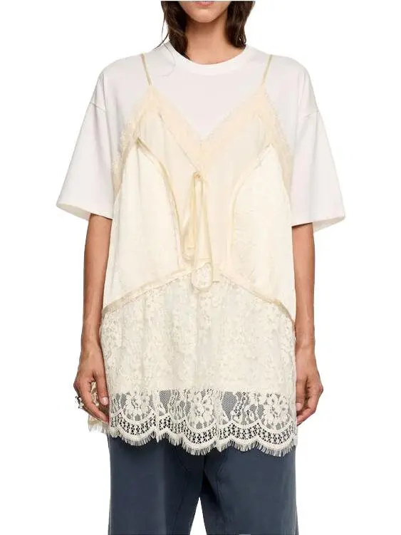 Bimba Y Lola Layered Lace T-shirt - Ivory