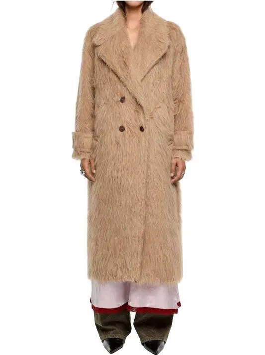 Bimba Y Lola Fur Tailored Mid-length Coat - Nude