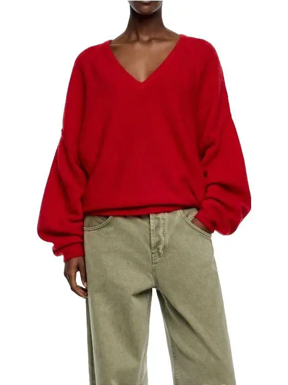 Bimba Y Lola Mohair Maxi Raglan Sweater - Red