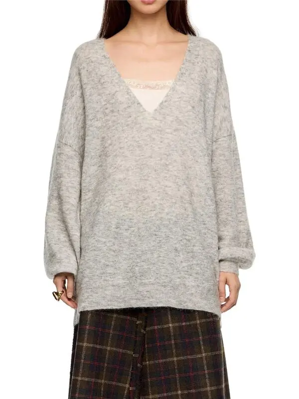 Bimba Y Lola Mohair Blend Sweater With Satin Vest - Light Grey