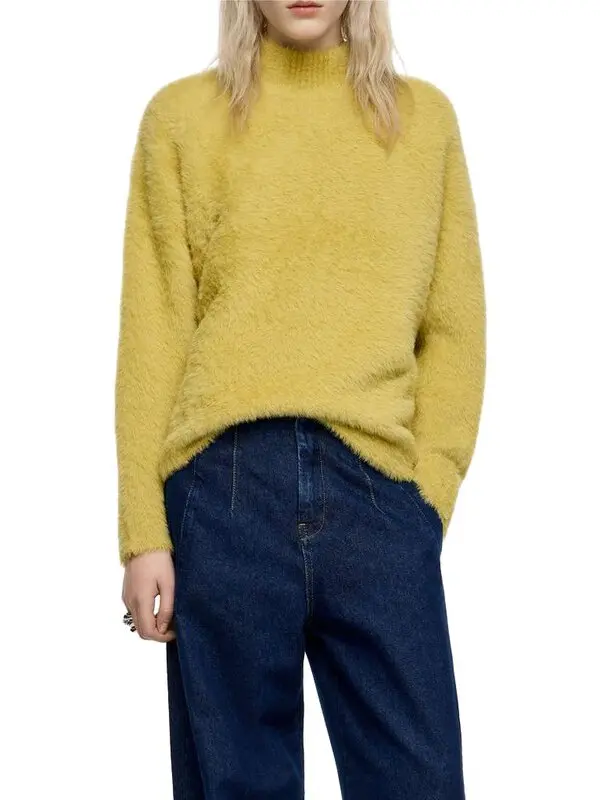 Bimba Y Lola Fur High Neck Sweater - Mustard