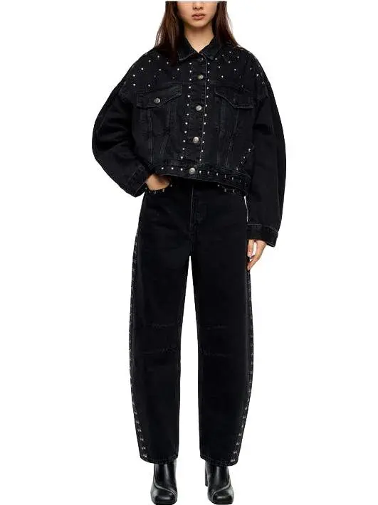 Bimba Y Lola Studded Denim Cropped Jacket - Black