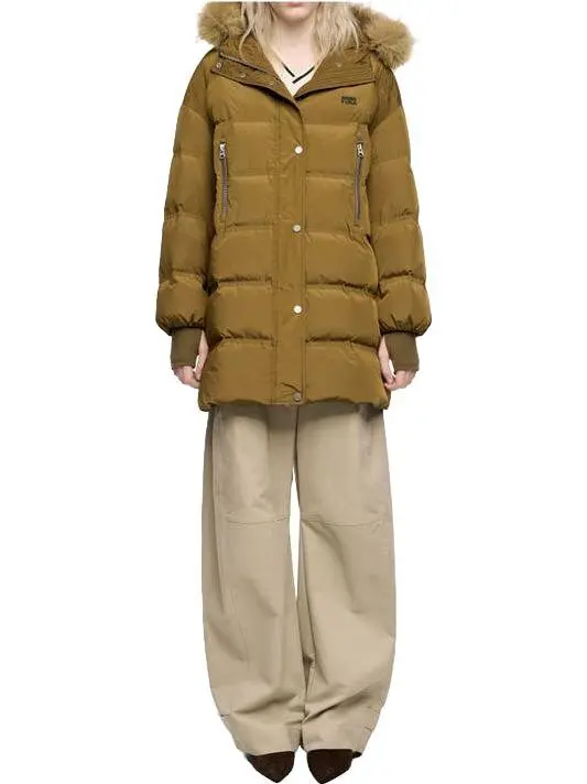 Bimba Y Lola Fur Hooded Down Jacket - Olive