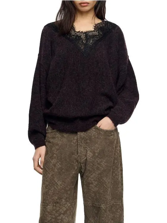 Bimba Y Lola Mohair Sweater With Lace Detail - Dark Burgundy
