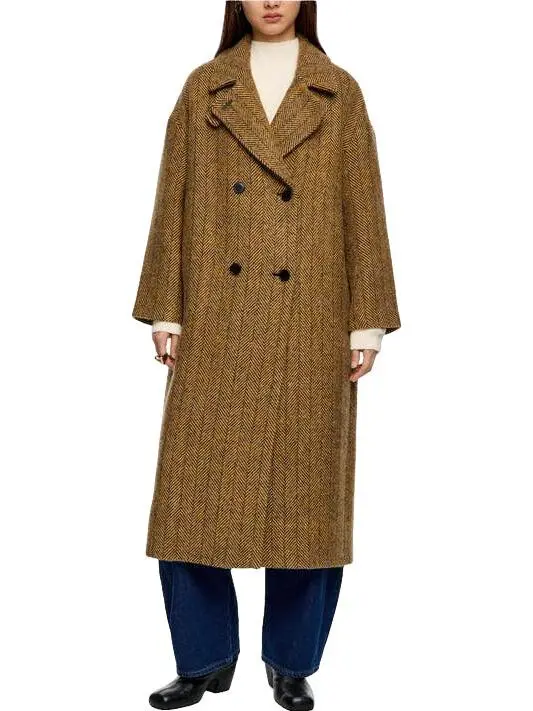 Bimba Y Lola Long Herringbone Tailored Coat - Mustard