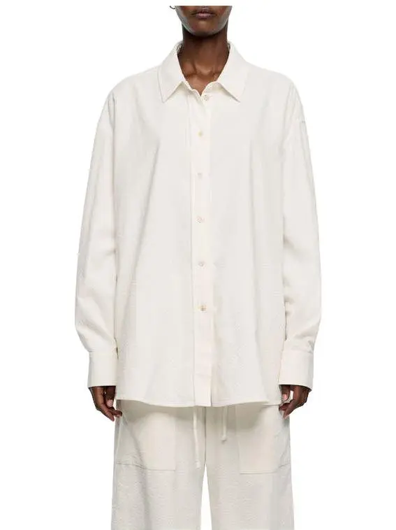 Bimba Y Lola Textured Cotton Long Sleeve Shirt - Ivory