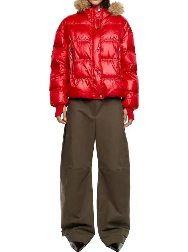 Bimba Y Lola Fur Hooded Down Jacket - Red
