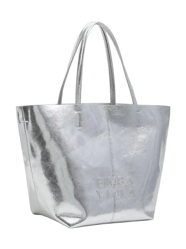 Bimba Y Lola Large Leather Shopper Bag - Silver