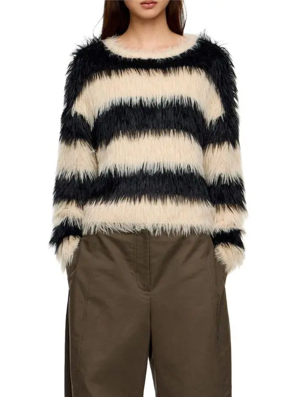 Bimba Y Lola Fur Cropped Sweater - Black