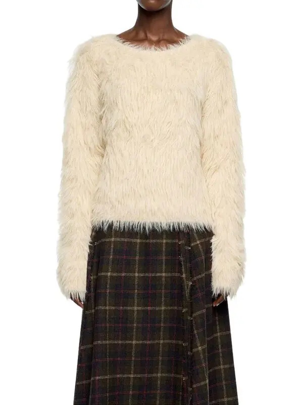 Bimba Y Lola Fur Cropped Sweater - Ivory
